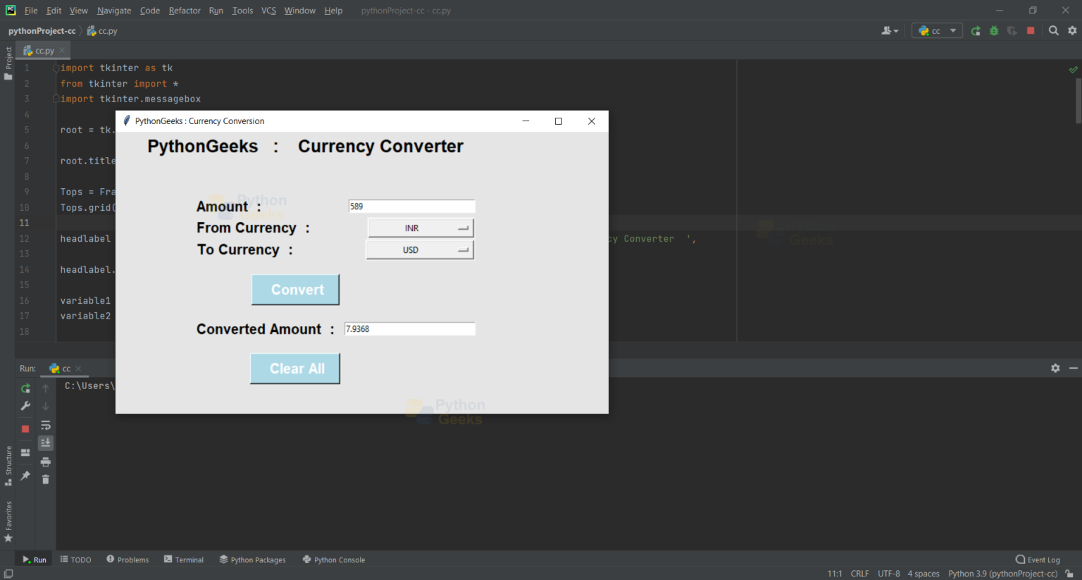 Python Currency Converter Project With GUI Python Geeks